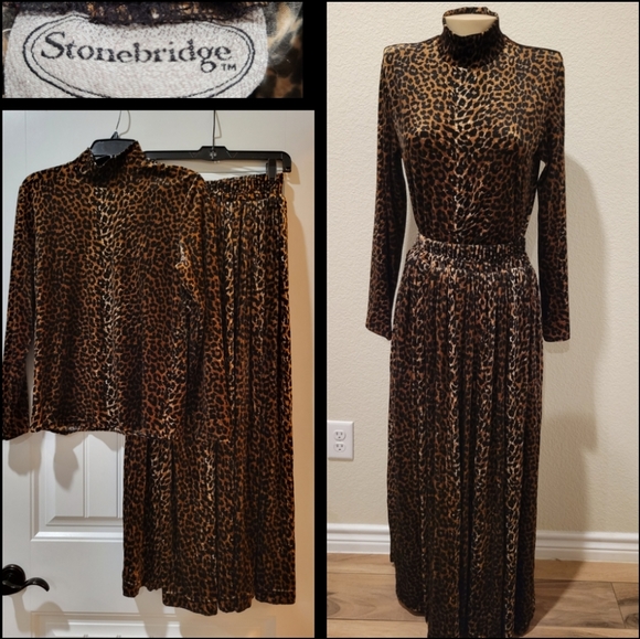 Stonebridge | Skirts | Leopard Velour Turtleneck Maxi Skirt Set | Poshmark